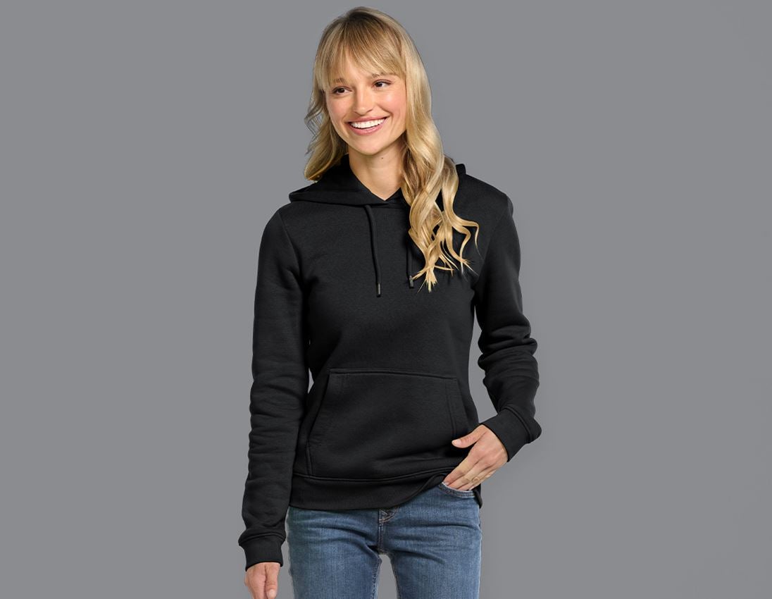 E S Hoody Sweatshirt Poly Cotton Damen Schwarz Strauss