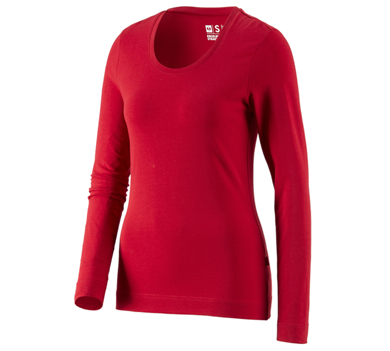 e.s. Longsleeve cotton stretch, dames vuurrood | Strauss