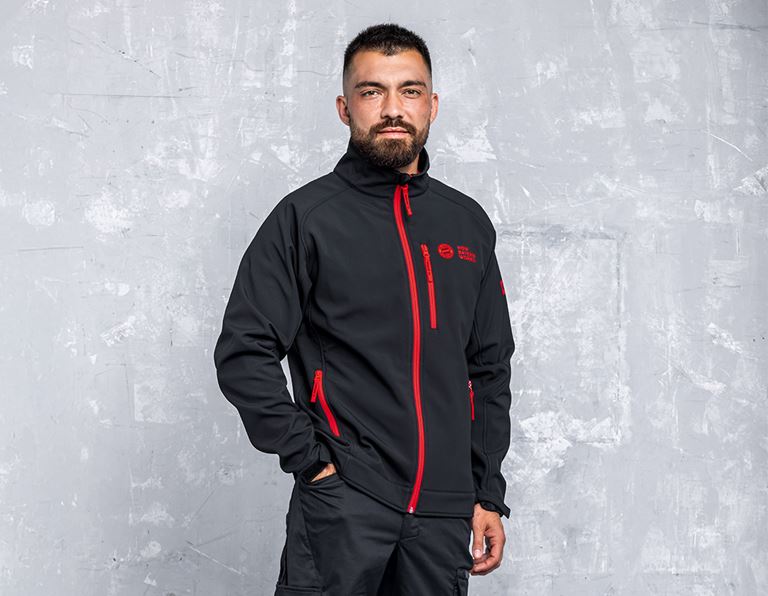 FCB WORK SOFTSHELL JACKET black/straussred | Strauss