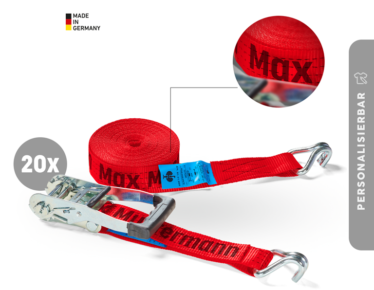 20x Spanngurte, 2-tlg - Ratsche+Haken, inkl. Druck | Strauss