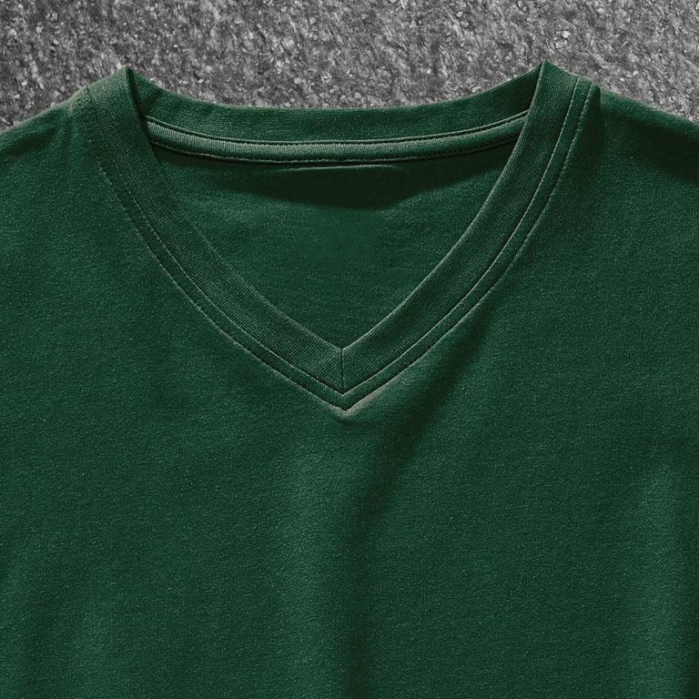 e.s. T-shirt cotton stretch V-Neck green | Strauss