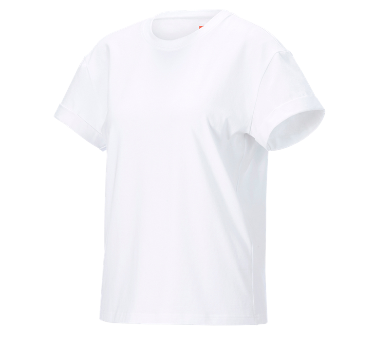 e.s. T-Shirt cotton stretch rolled sleeve, femmes blanc | Strauss