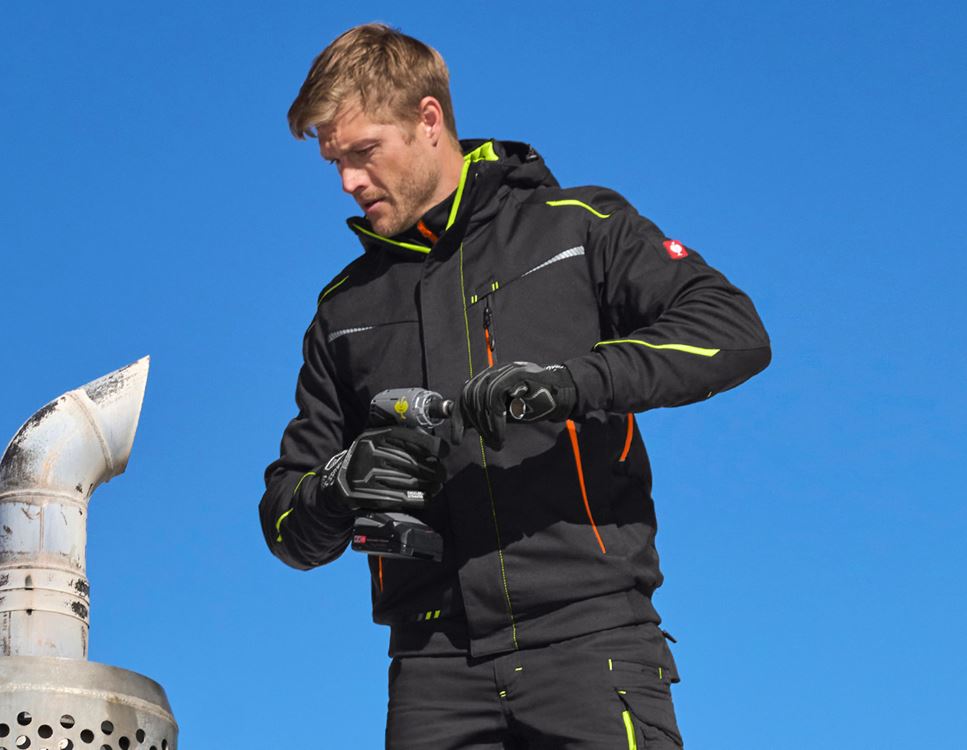 Winter softshell jacket e.s.motion 2020, men's black/high-vis yellow/high-vis orange | Strauss