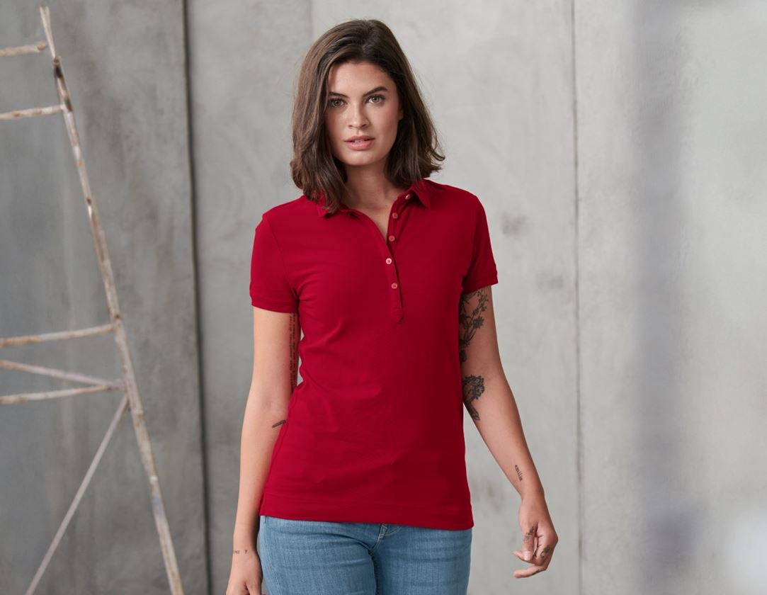 e.s. Polo-Shirt cotton stretch, dames vuurrood | Strauss