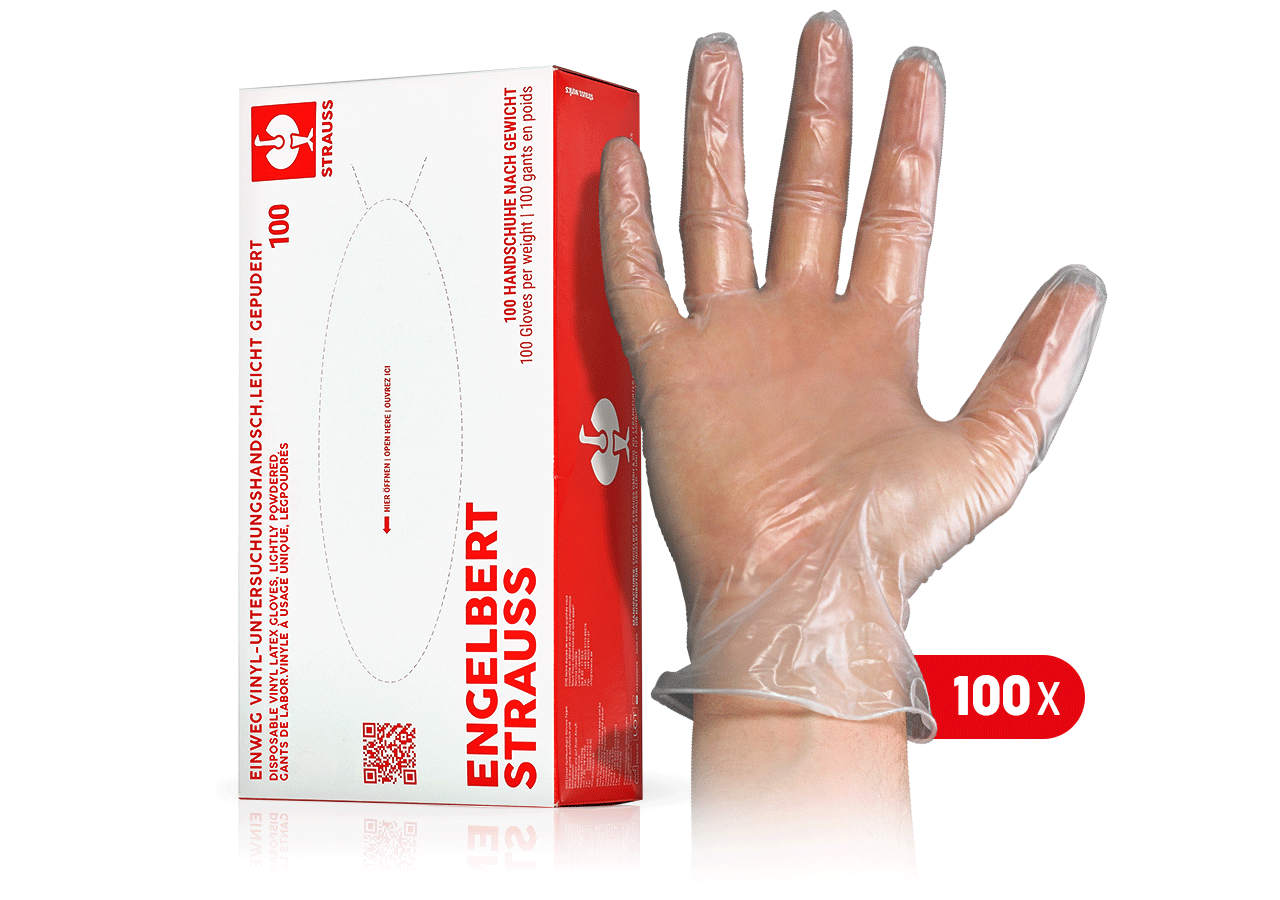 Disposable vinyl latex gloves, lightly powdered | Strauss
