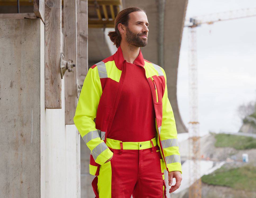 High-vis softshell jacket e.s.motion 24/7 red/high-vis yellow | Strauss