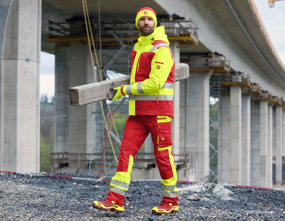 High-vis trousers e.s.motion 24/7 red/high-vis yellow | Strauss