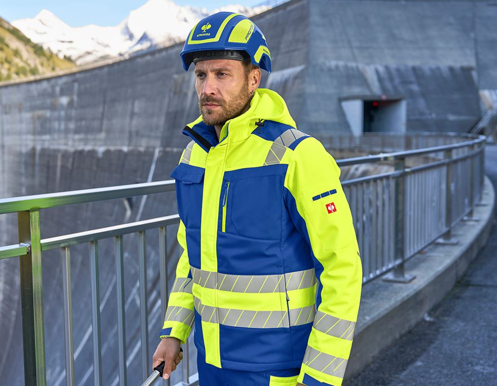 High-vis winter softshell jacket e.s.motion 24/7 royalblue/high-vis ...