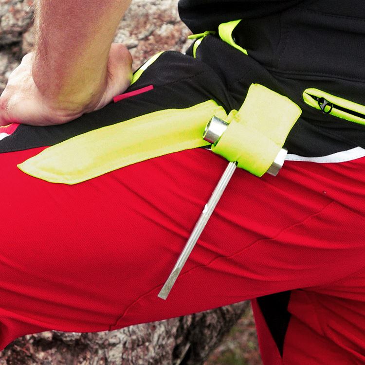 e.s. Forestry cut protection trousers, KWF red/high-vis yellow | Strauss